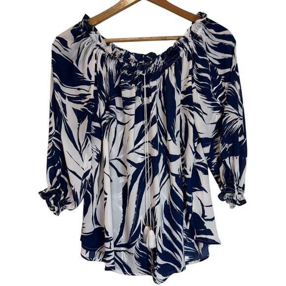 Ivanka Trump | Tops | Ivanka Trump Cold Shoulder Semi Sheer Leaf Print ...
